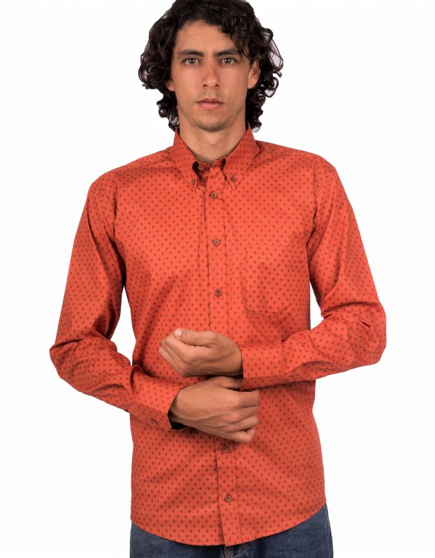 Camisa Terracota Manga Larga Miniprint Hojas Negras - Moldería informa ...